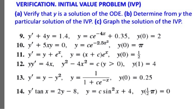 verification initial value problem ivp a verify that y is a solution of the ode b determine from ...