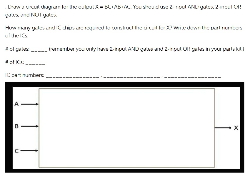 . Draw a circuit diagram for the output X = BC+AB+AC. You...