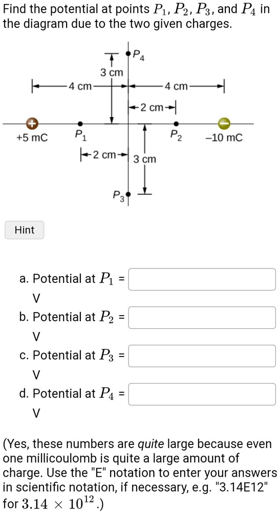 SOLVED: Find the potential at points P1, Pz, P3, and P4 in the diagram ...