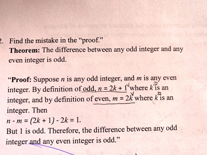 Solved Proof Theorem The Difference Between Any Odd Integer And Any Even Integer Is Odd 8849