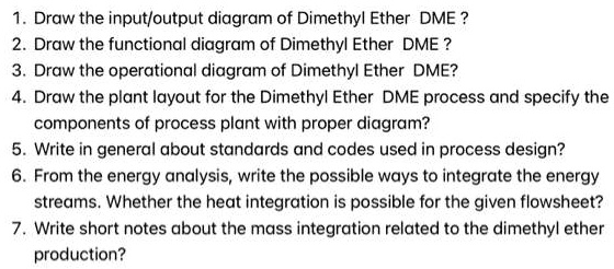 1. Draw the input/output diagram of Dimethyl Ether DME? 2. Draw the ...