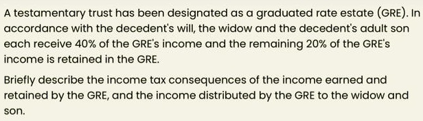 SOLVED: A testamentary trust has been designated as a graduated rate ...