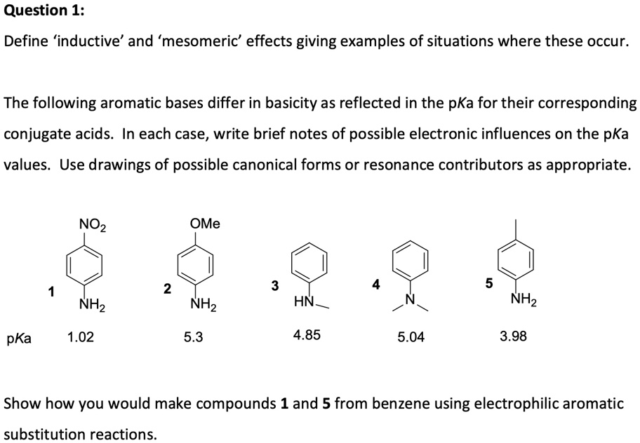 SOLVED: Question 1: Define 'inductive' and 'mesomeric' effects giving ...