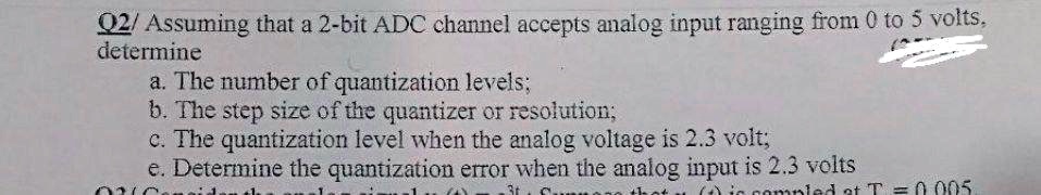 SOLVED: Q2/ Assuming that 2-bit ADC channel accepts analog input ranging from 0 to 5 volts ...