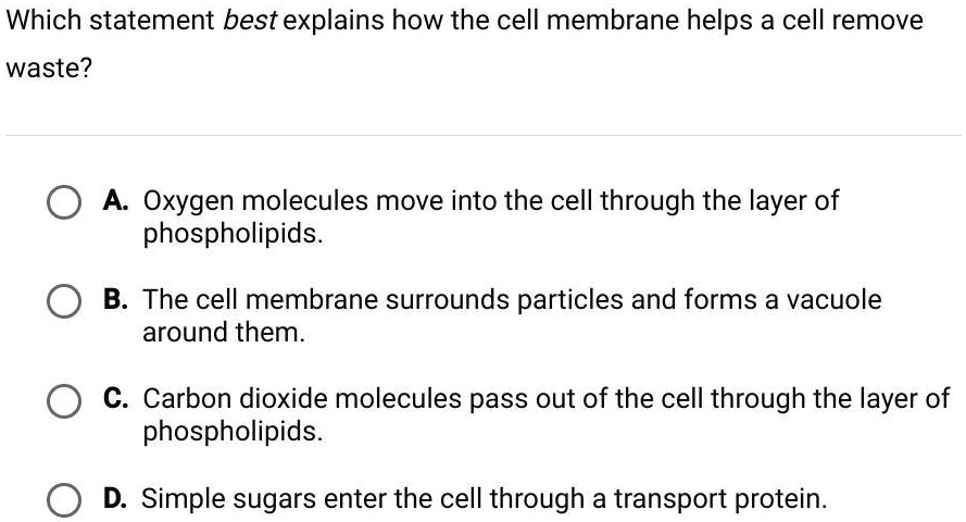 which statement best explains how the cell membrane helps a cell remove ...