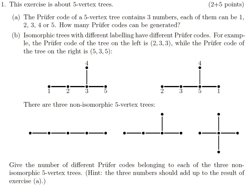 SOLVED: l. This exercise is about 5-vertex trees. (2+5 points) (a) The ...