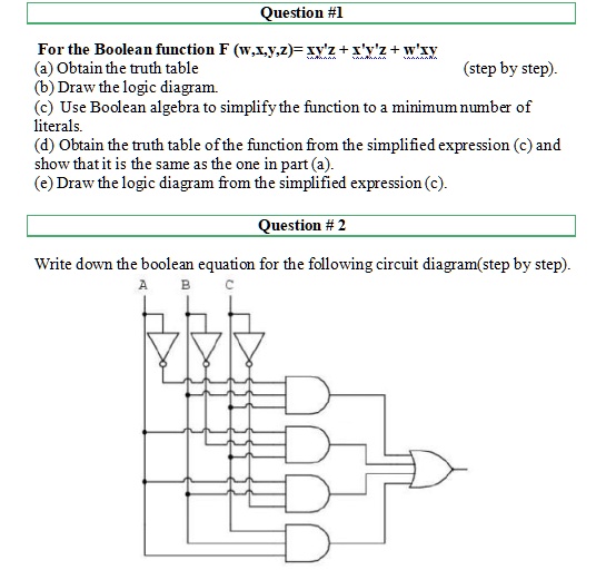 Solved For The Boolean Function Fw X Y Z Xyz Xyz Wxy 6351