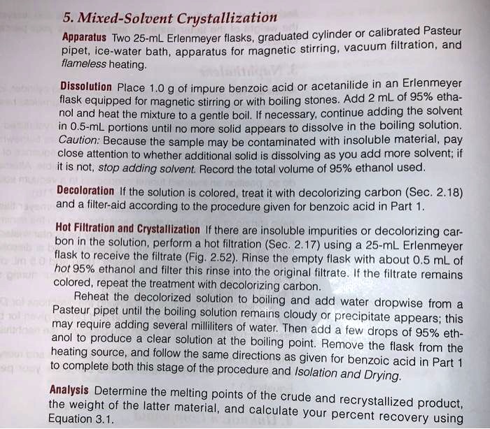 5 mixed solvent crystallization apparalus two 26 ml erlenmeyer flasks ...