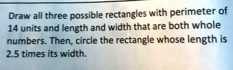 SOLVED: Draw all three possible rectangles with perimeter of 14 units ...