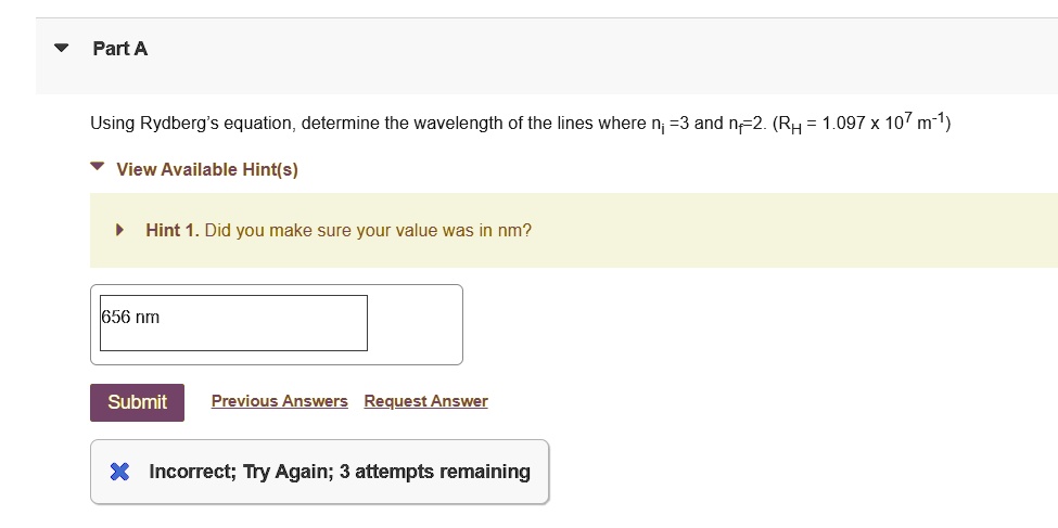 Using Rydberg's equation, determine the wavelength of the lines where ...