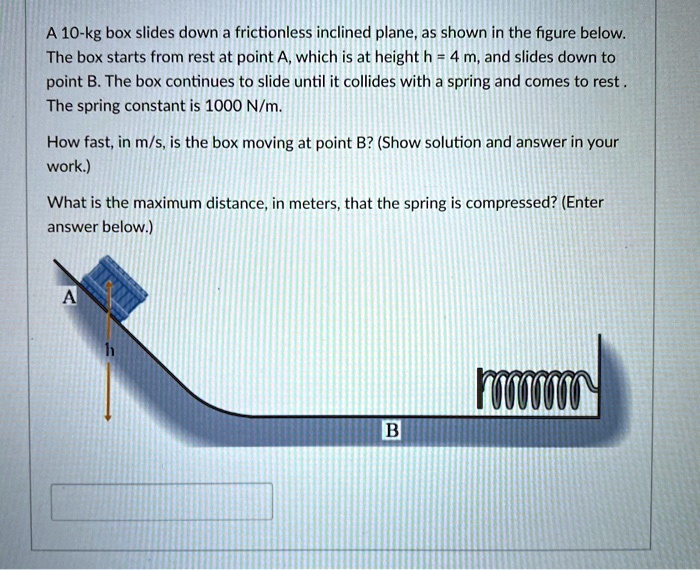 SOLVED: A 10-kg box slides down frictionless inclined plane, as shown in the figure below: The ...