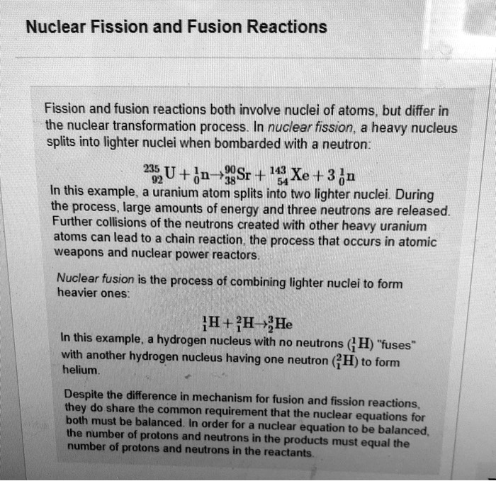 SOLVED: Nuclear Fission and Fusion Reactions Fission and fusion ...