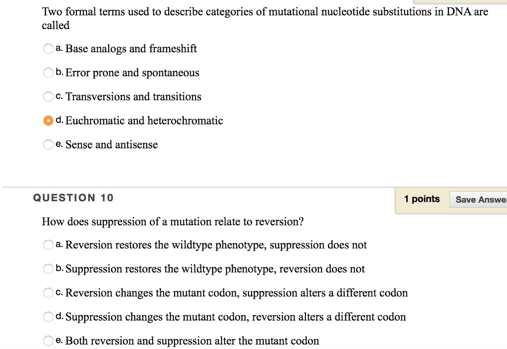 SOLVED: ' Two formal terms used to describe categories of mutational nucleotide substitutions in ...
