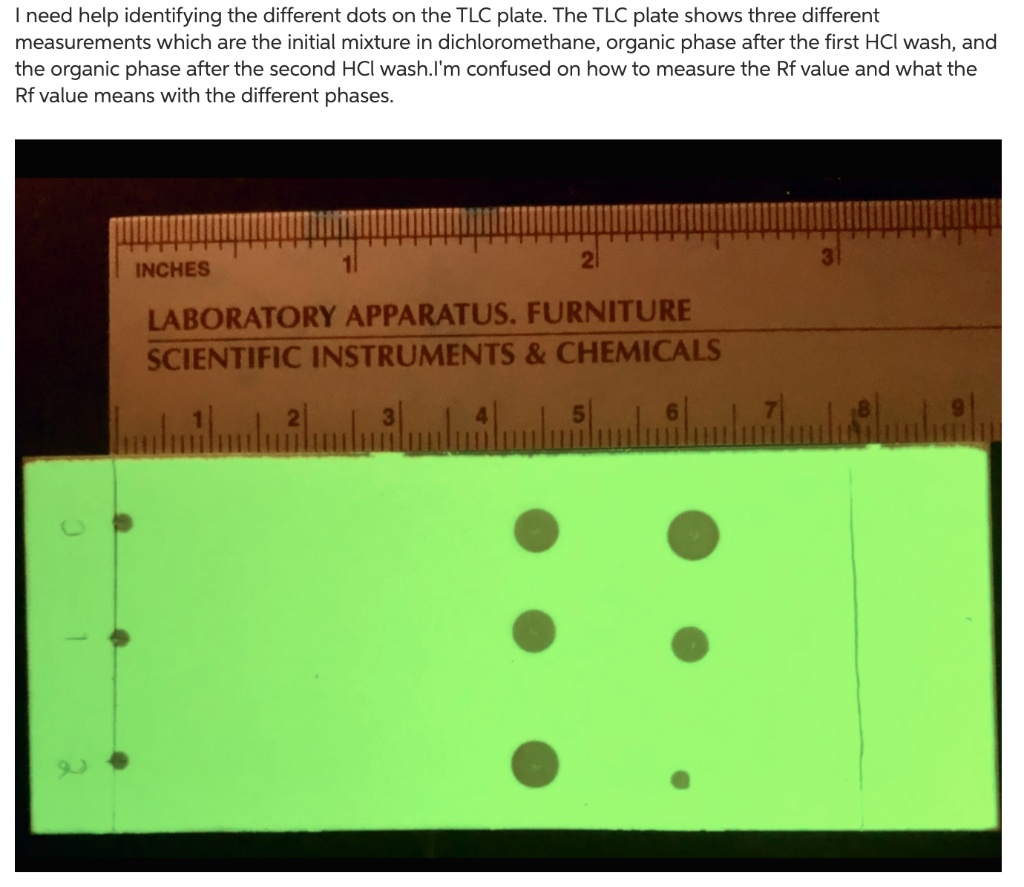 SOLVED: I need help identifying the different spots on the TLC plate ...