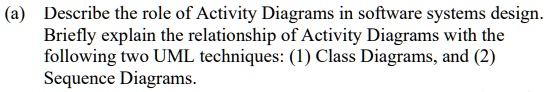 (a) Describe the role of Activity Diagrams in software...