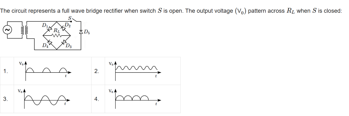 [GET ANSWER] The circuit represents a full wave bridge rectifier when switch S is open. The ...