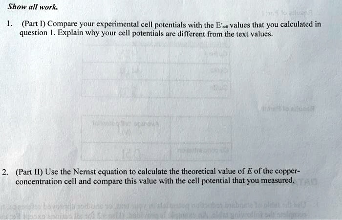 SOLVED: Show all work: (Part [) Compare your experimental cell ... SOLVED: Show all work: (Part [) Compare your experimental cell ...
