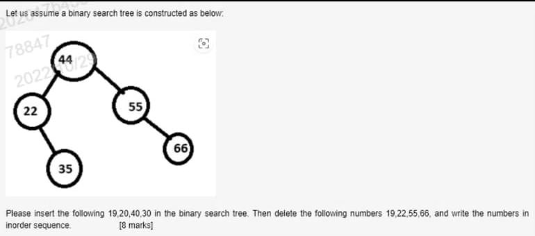 SOLVED: Let us assume a binary search tree is constructed as below: 78 ...