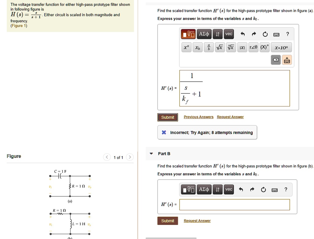 The voltage transfer function for either high-pass prototype filter ...