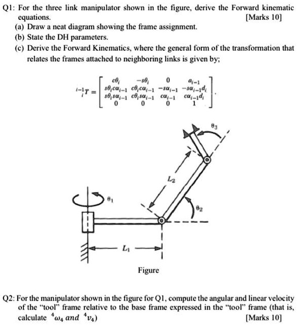 SOLVED: I need the linear and angular velocity of this. Q1: For the three-link manipulator shown ...