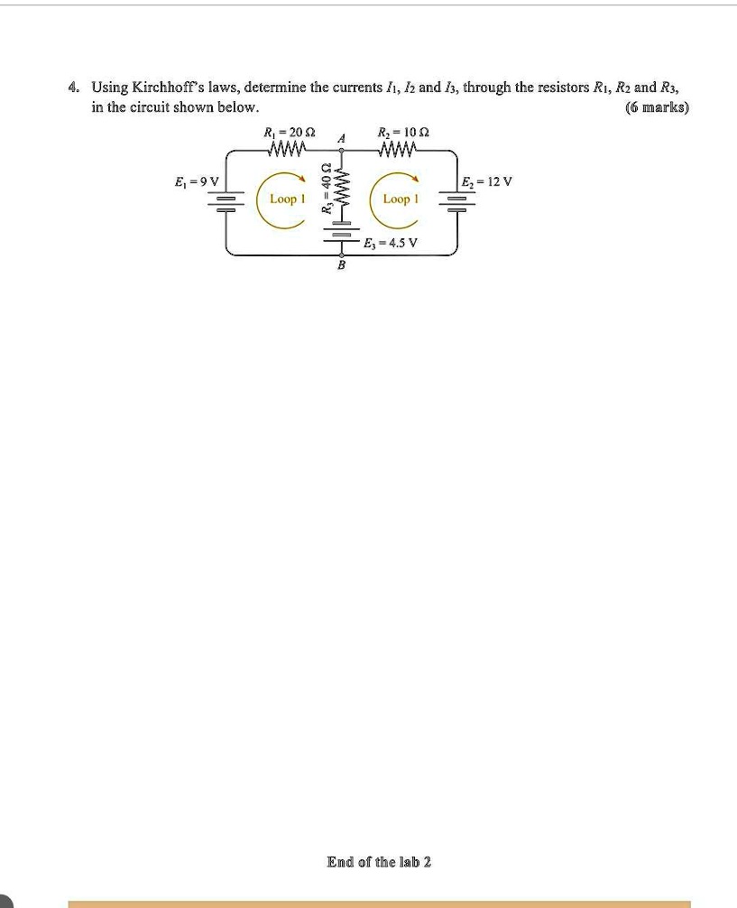 SOLVED: Using Kirchhoff's laws, determine the currents I1, I2, and I3 through the resistors R1 ...