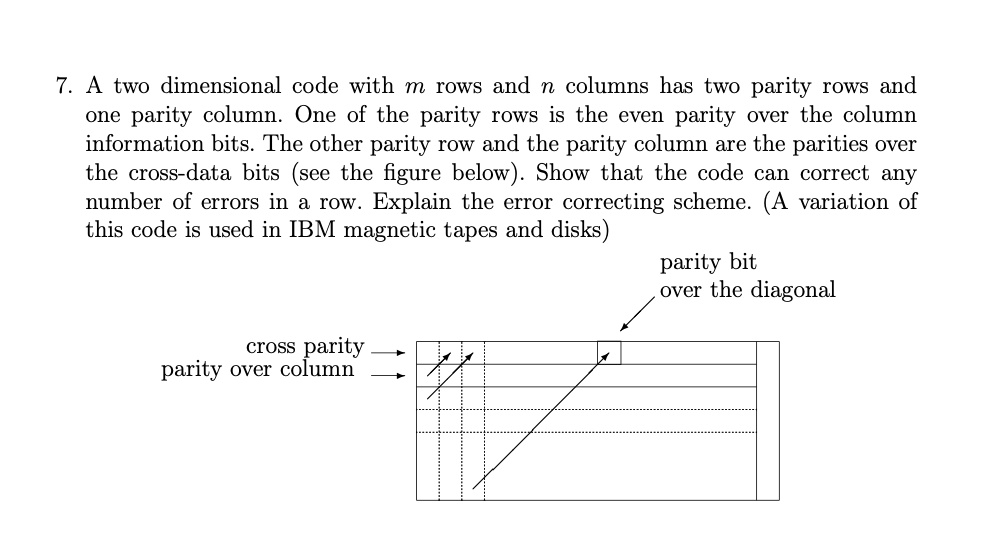 Solved A Two Dimensional Code With M Rows And N Columns Has Two Parity Rows And One Parity