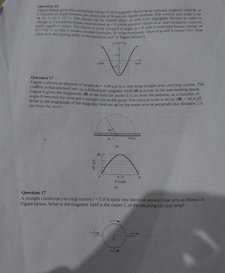 Question 16 Figure below gives the orientation energy U of a magnetic ...