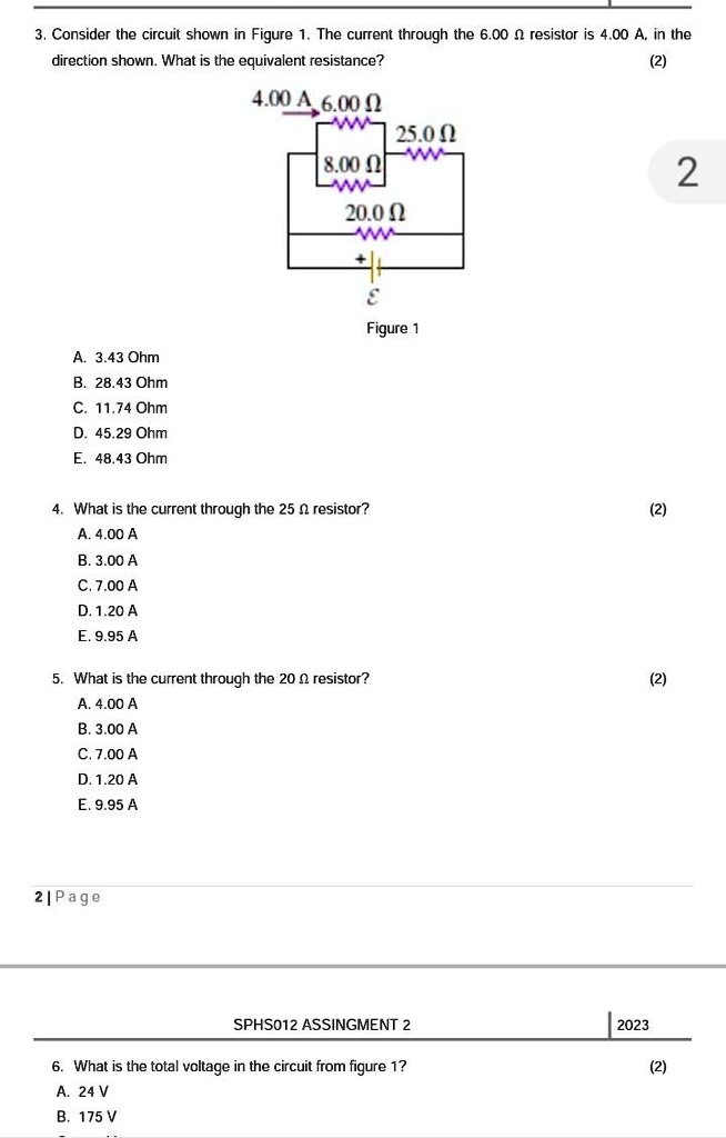 SOLVED: 3. Consider the circuit shown in Figure 1. The current through the 6.00 Ω resistor is 4. ...