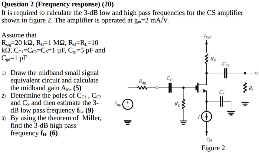 SOLVED: Question 2 (Frequency Response) (20) It is required to calculate the 3-dB low and high ...