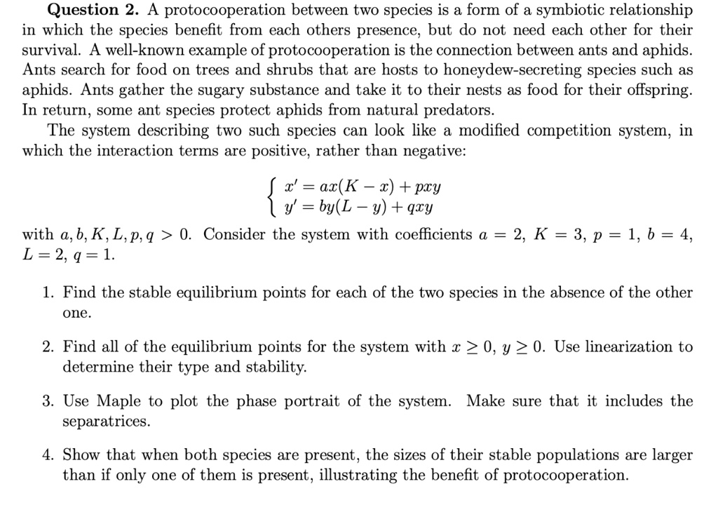 SOLVED: Question 2: Protocooperation and Equilibrium Points in a ...