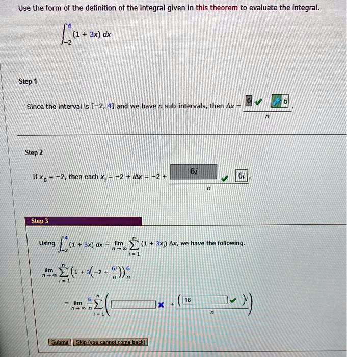 SOLVED: Use the form of the definition of the integral given in this ...