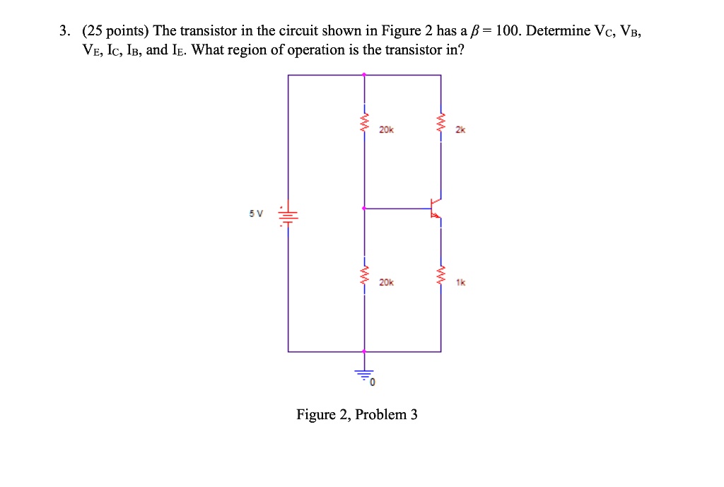3. (25 points) The transistor in the circuit shown in Figure 2 has a = 100. Determine Vc, VB, VE ...