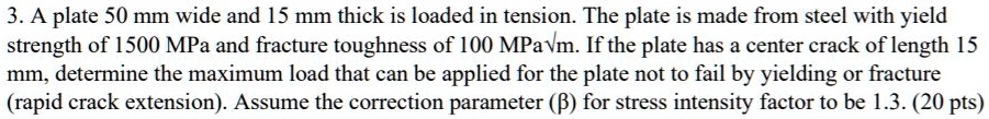 SOLVED: A plate 50 mm wide and 15 mm thick is loaded in tension. The ...