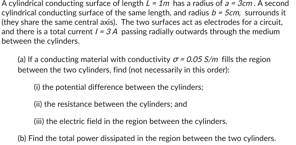 A cylindrical conducting surface of length L = 1m has a radius of a ...