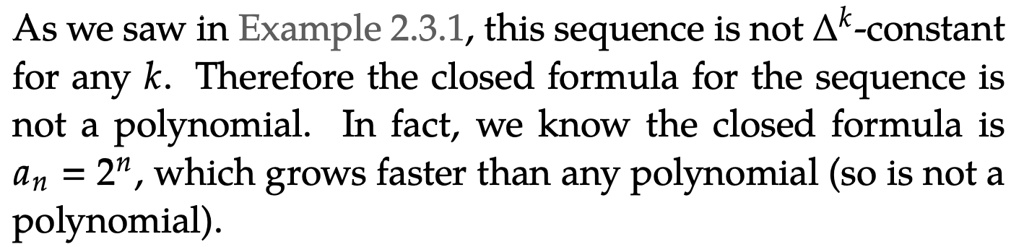 SOLVED: As we saw in Example 2.3.1, this sequence is not k-constant for ...