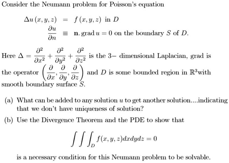 SOLVED: Consider the Neumann problem for Poisson'equation Au (x,y. ) Du ...