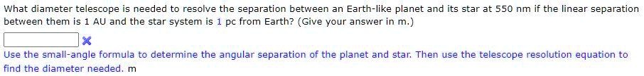 What diameter telescope is needed to resolve the separation...