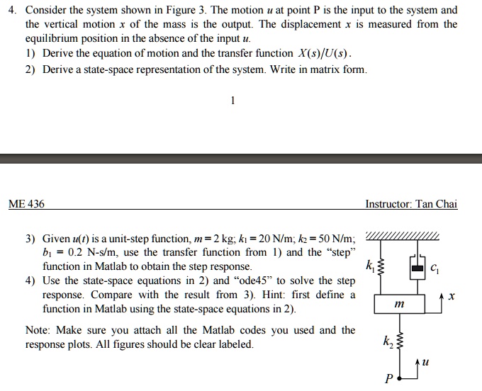 SOLVED: Consider the system shown in Figure 3. The motion u at point P is the input to the ...