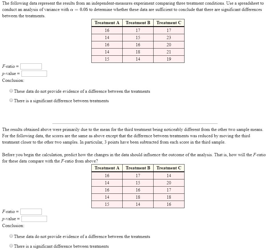 SOLVED: The following data represent the results from an independent ...