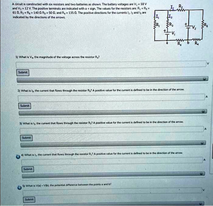SOLVED: Texts: A circuit is constructed with six resistors and two ...