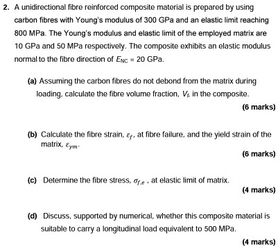 SOLVED: A unidirectional fiber-reinforced composite material is prepared by using carbon fibers ...