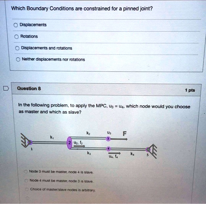 Which Boundary Conditions are constrained for a pinned joint? Displacements Rotations ...