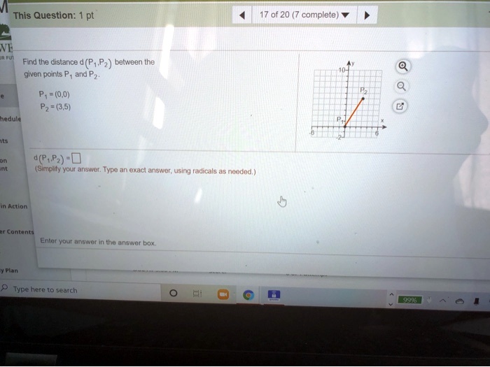 This Question: 1 pt 17 of 20 (7 complete) Find the distance d(P1, P2) between the given points ...