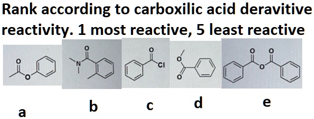 SOLVED: Rank according to carboxilic acid deravitive reactivity. 1 most reactive, 5 least ...