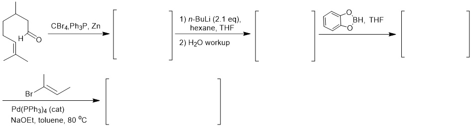 SOLVED: n-BuLi (2.1 eq), hexane, THF BH; THF CBra, PhzP, Zn 2) H2O ...