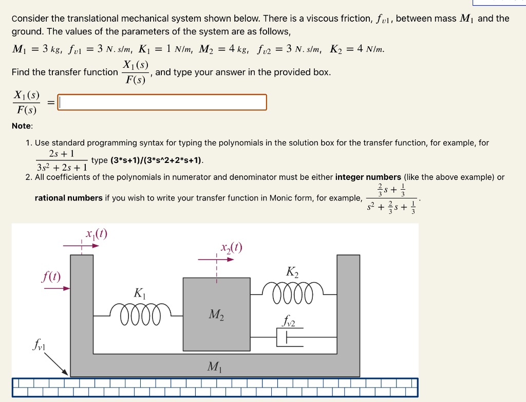Consider the translational mechanical system shown below. There is a viscous friction, fv1 ...