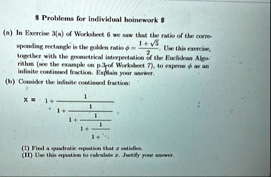 problems for individual homework a in exercise 3a of worksheet 6 we saw ...