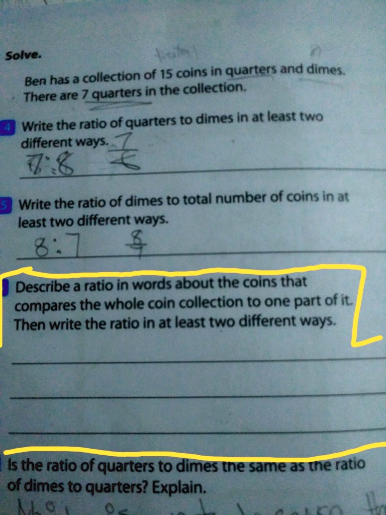 Solve. Ben has a collection of 15 coins in quarters and dimes. There ...