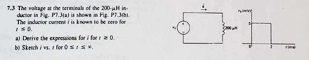 SOLVED: 7.3 The voltage at the terminals of the 200-H inductor in Fig ...