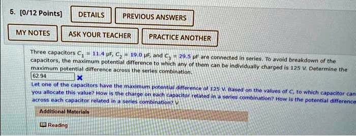 SOLVED: Capacitors: The maximum potential difference to which any of ...